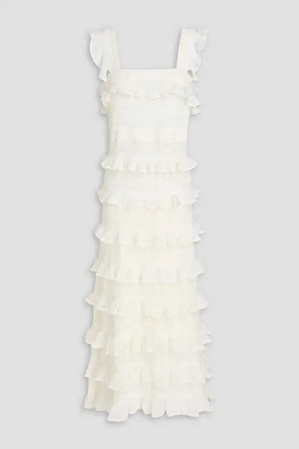 Zimmermann Ruffled Pointelle And Crochetknit Midi Dress - Ivory