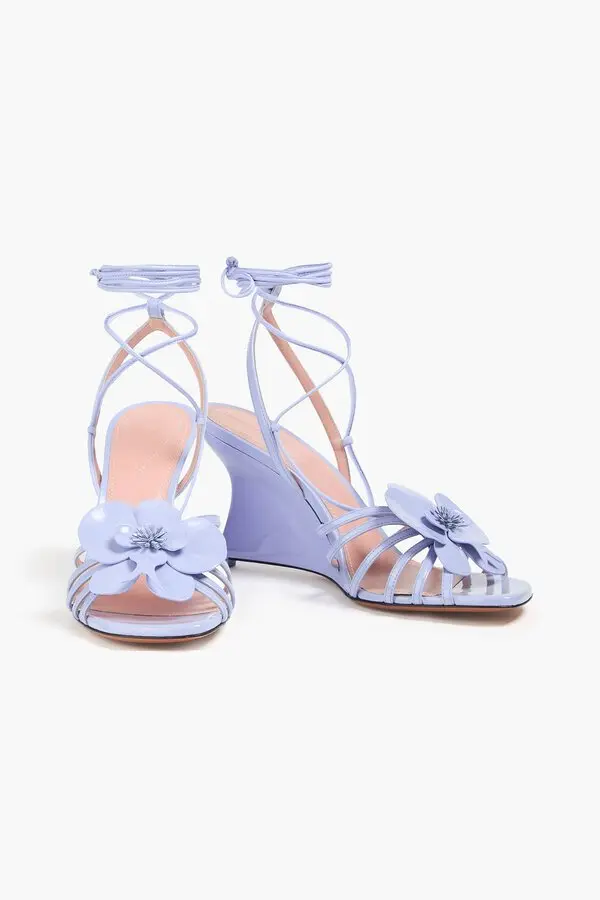 Zimmermann Floral-appliquéd Patent-leather Wedge Sandals
