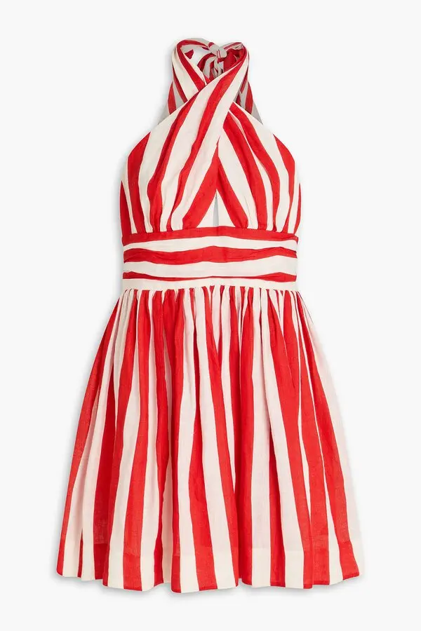 Zimmermann Striped Linen Halterneck Mini Dress - Red