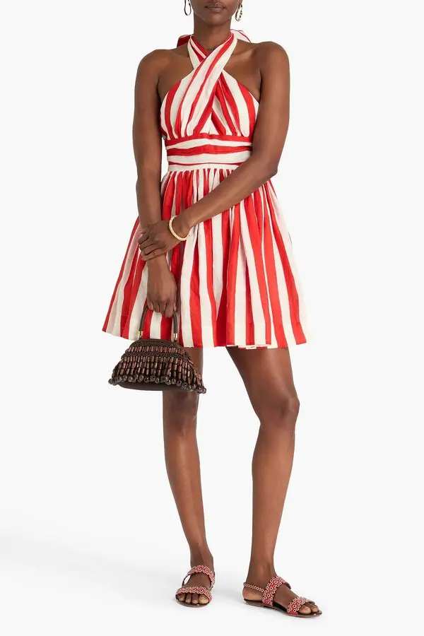 Zimmermann Striped Linen Halterneck Mini Dress