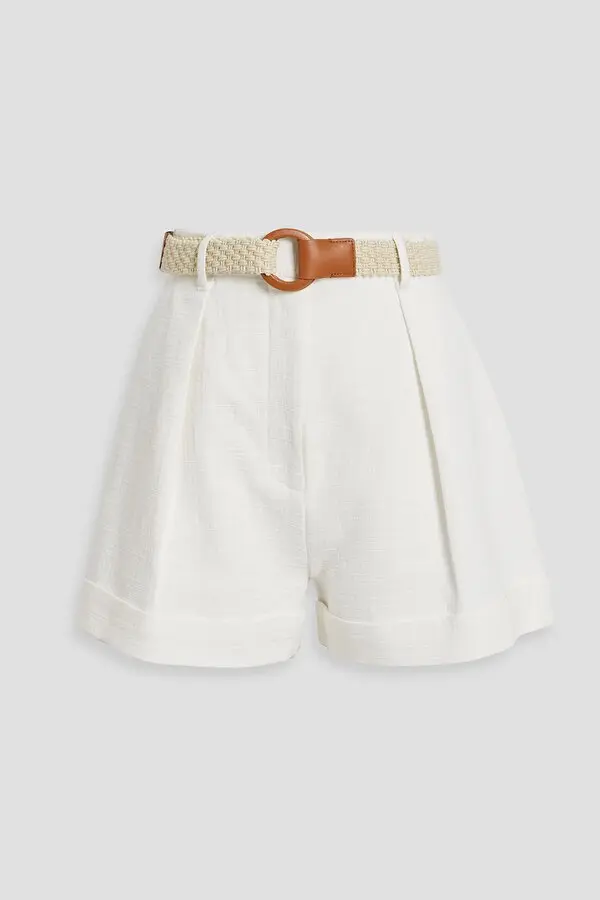 Zimmermann Belted Pleated Cotton Shorts - White