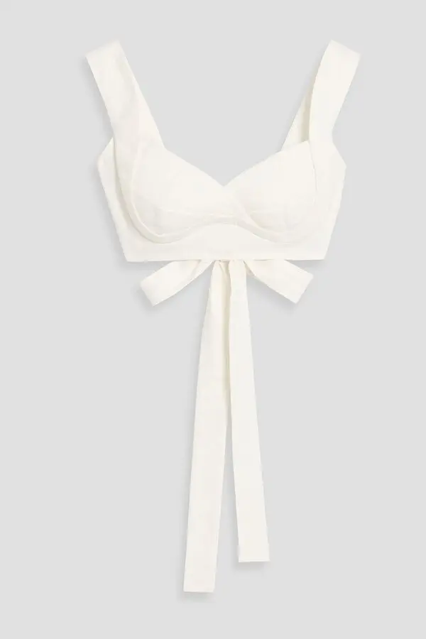 Zimmermann Tieback Draped Linen Bra Top - Ivory