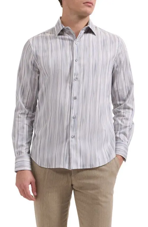 Bugatchi Julian Shaped Fit Brushstroke Stripe Print Stretch Cotton Button-up Shirt - Shark