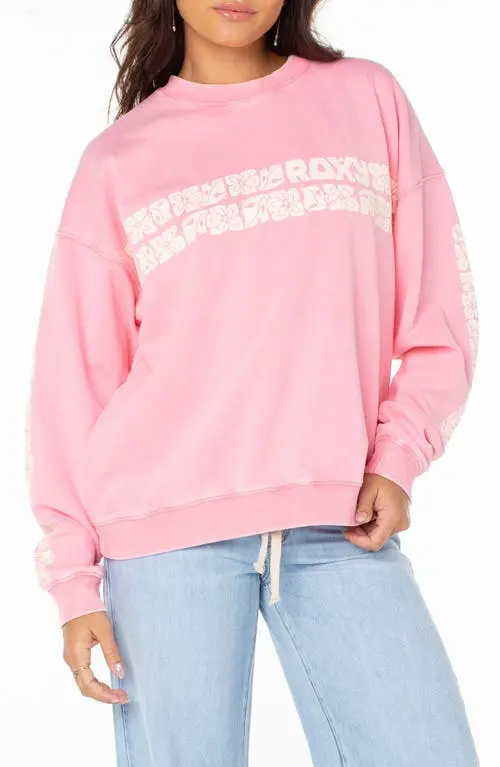 Roxy Lineup Oversize Graphic Sweatshirt - Strbry Pnk