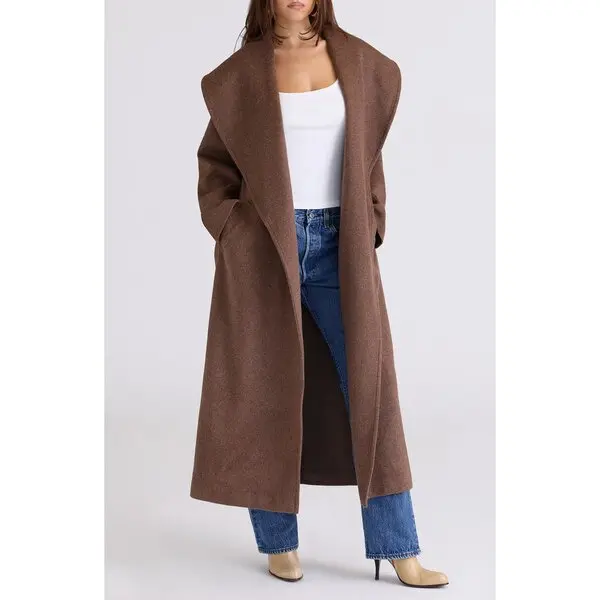 House Of Cb Cocoon Wool Blend Shawl Collar Coat - Brown