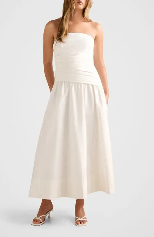 EVER NEW Rumi Ruched Strapless Midi Dress - Porcelain
