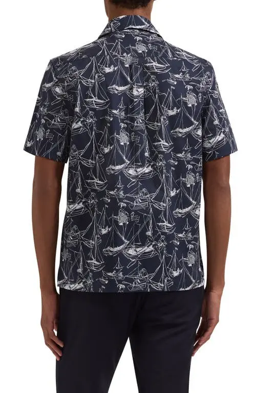 Bugatchi Jackson Marina Print Stretch Cotton Camp Shirt