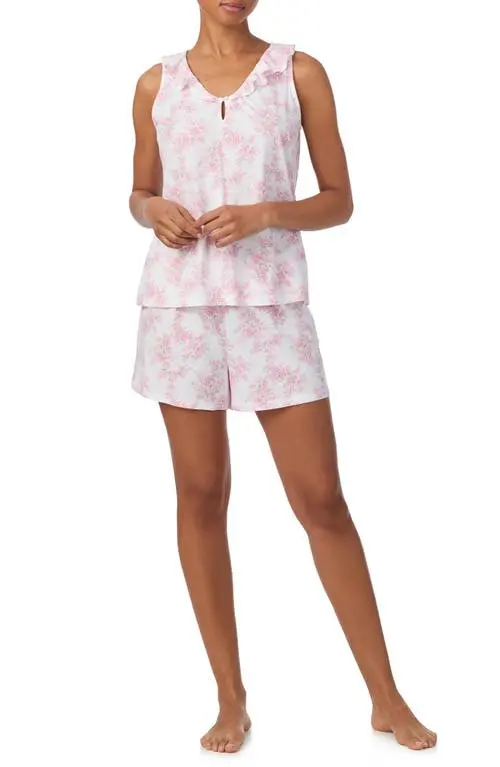 Ralph Lauren Sleeveless Flutter Neck Boxer Short Pajamas - Pink Floral