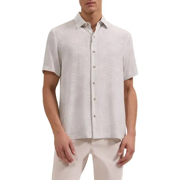 Bugatchi Vero Shaped Fit Microdot Short Sleeve Button-up Shirt