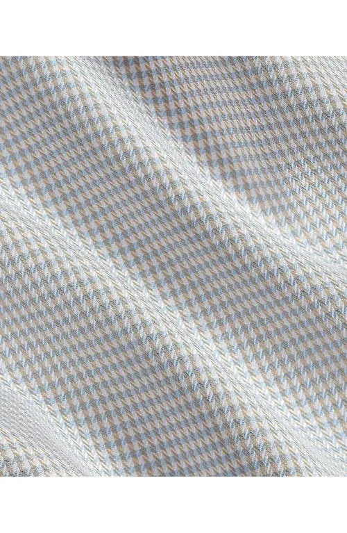 David Donahue Trim Fit Herringbone Check Cotton & Silk Dress Shirt - Sky/dune
