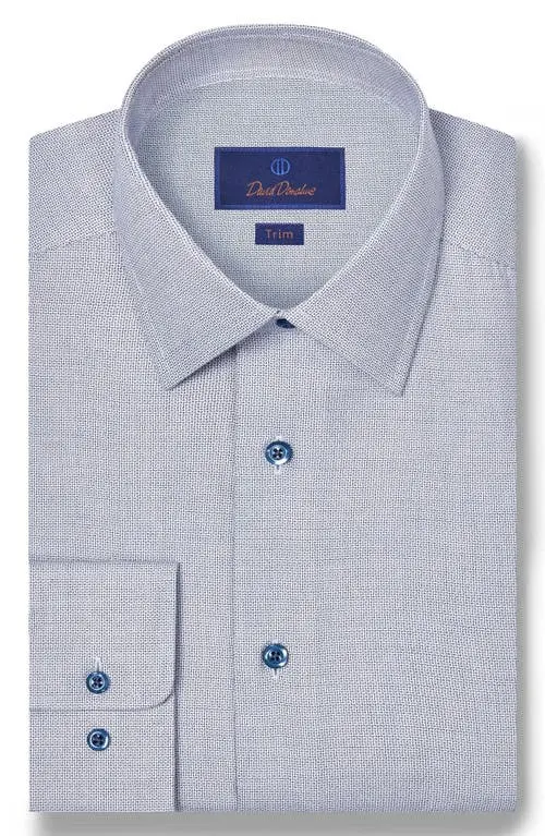 David Donahue Trim Fit Herringbone Micro Print Cotton & Silk Dress Shirt - Navy/white