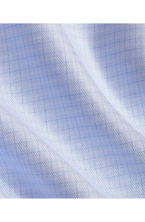David Donahue Trim Fit Check Cotton & Silk Twill Dress Shirt - Sky