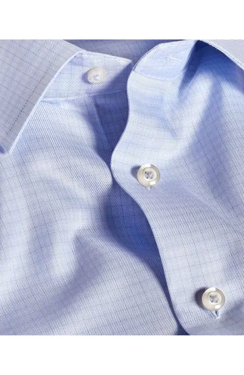 David Donahue Trim Fit Check Cotton & Silk Twill Dress Shirt - Sky
