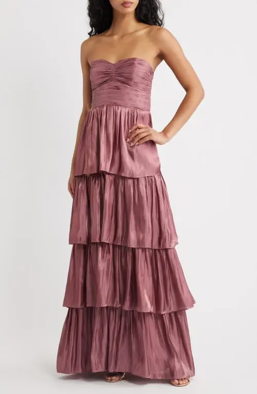 Lulus Bella Tiered Strapless Gown - Dark Rose