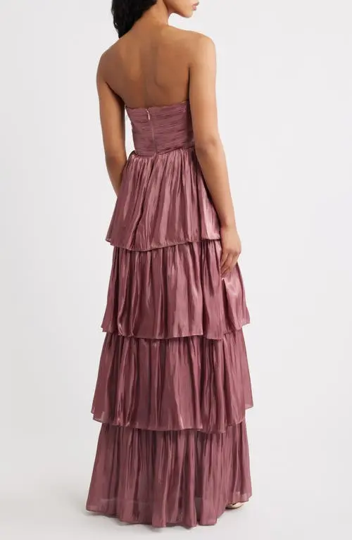 Lulus Bella Tiered Strapless Gown - Dark Rose