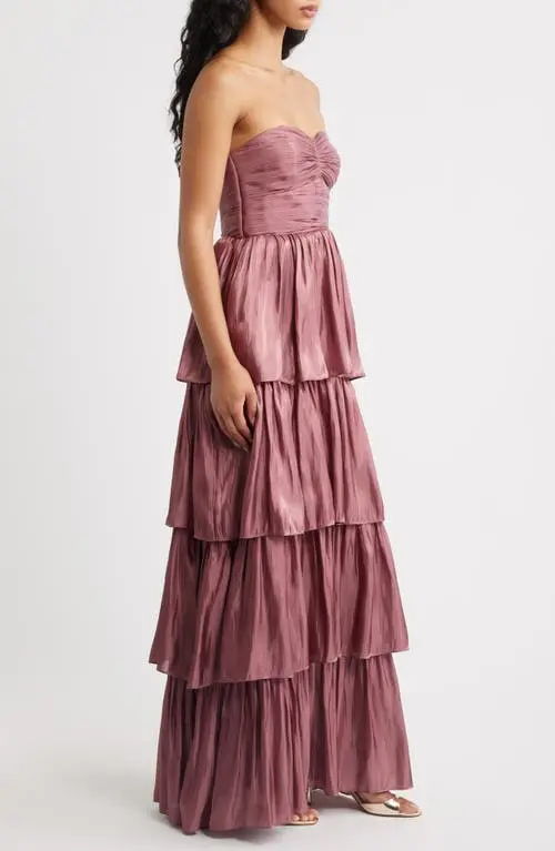 Lulus Bella Tiered Strapless Gown - Dark Rose