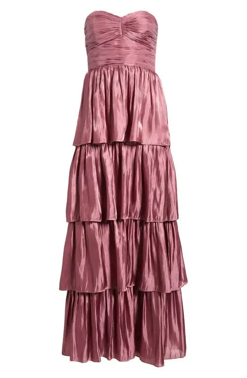 Lulus Bella Tiered Strapless Gown - Dark Rose