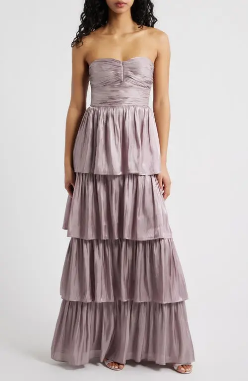 Lulus Bella Tiered Strapless Gown - Dusty Lavender