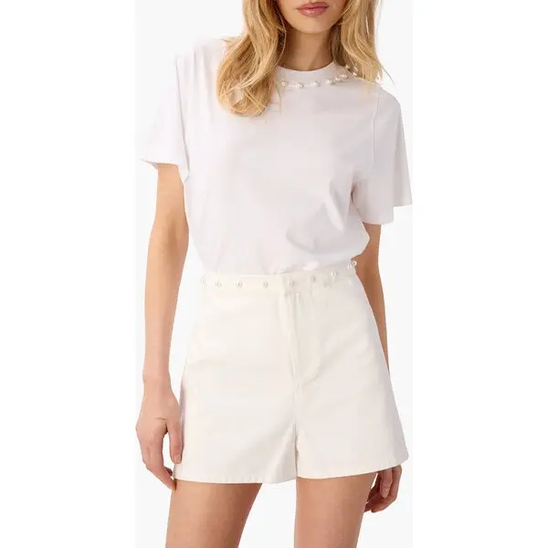 Cami Nyc Mattea Faux Pearl Trim Pima Cotton T-shirt - White