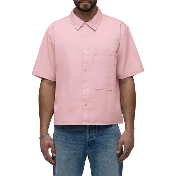 Hudson Jeans Rex Oversize Short Sleeve Cotton Poplin Button-up Shirt - Faded Rose