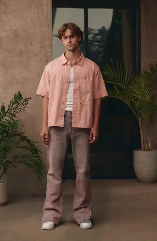 Hudson Jeans Rex Oversize Short Sleeve Cotton Poplin Button-up Shirt - Faded Rose
