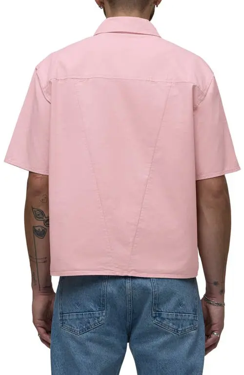 Hudson Jeans Rex Oversize Short Sleeve Cotton Poplin Button-up Shirt - Faded Rose