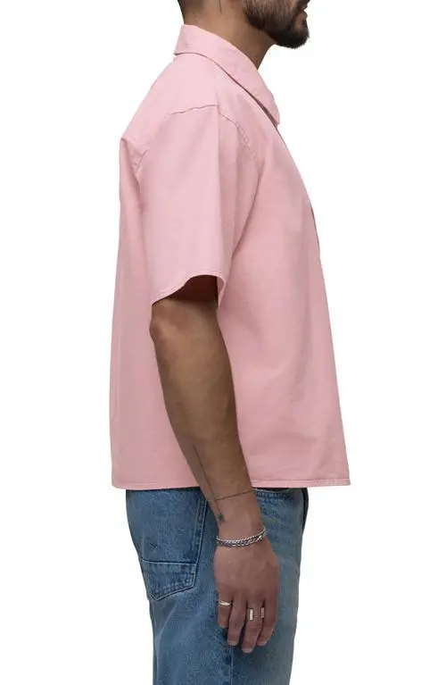 Hudson Jeans Rex Oversize Short Sleeve Cotton Poplin Button-up Shirt - Faded Rose