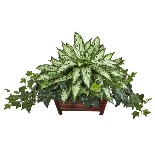 NEARLY NATURAL Silver Queen And Ivy Artificial Plant In Decorative Planter - Green