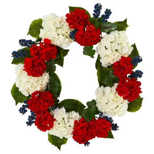 NEARLY NATURAL 21-in Geranium And Blueberry Artificial Wreath - Multicolor