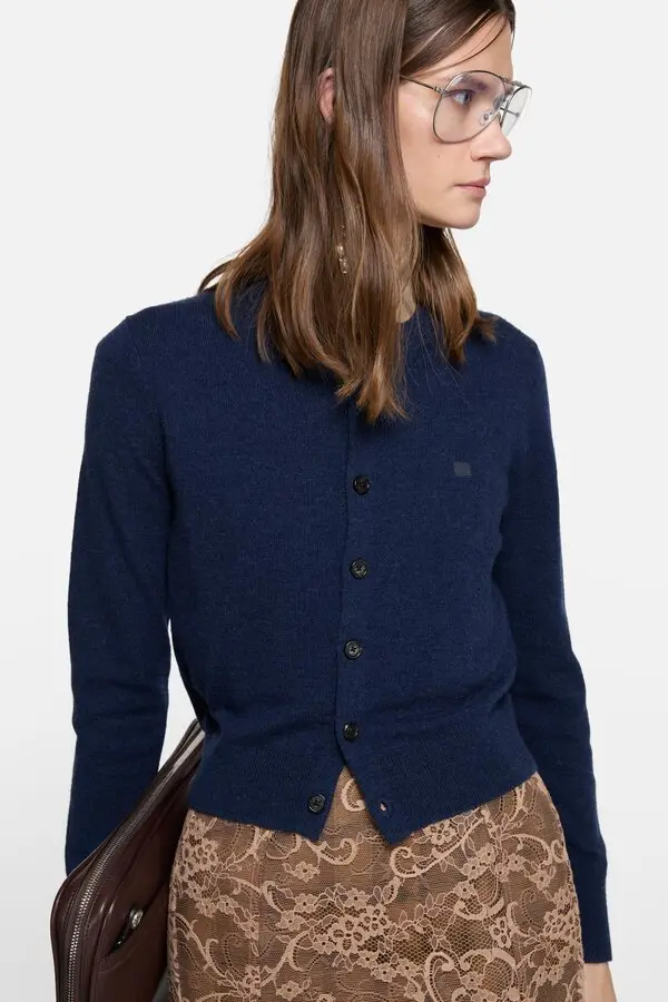 Acne Studios Fitted Cardigan In Yak Wool Blend - Navy Melange
