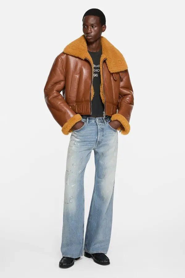 Acne Studios Shearling Biker Jacket - Rust Brown