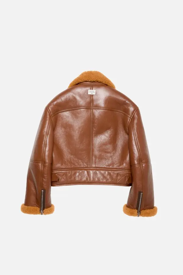 Acne Studios Shearling Biker Jacket - Rust Brown
