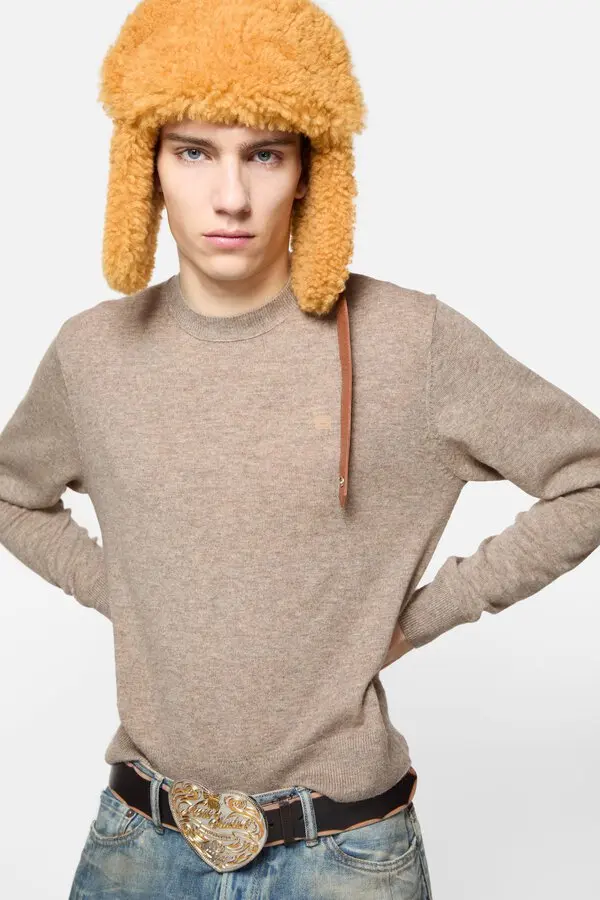 Acne Studios Crewneck Sweater In Yak Wool - Greige Melange
