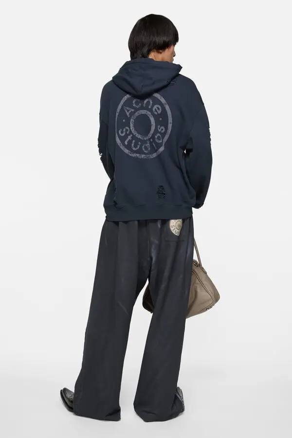 Acne Studios Distressed Logo Hoodie - Dark Navy