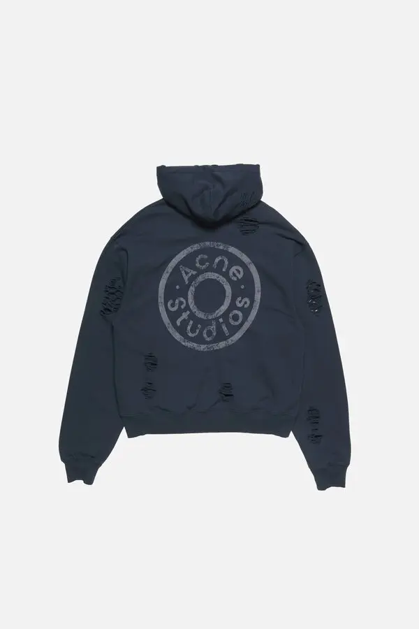 Acne Studios Distressed Logo Hoodie - Dark Navy