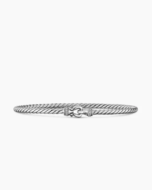 David Yurman Micro Cable Flex® Buckle Bracelet In Sterling Silver With Diamonds - Diamond