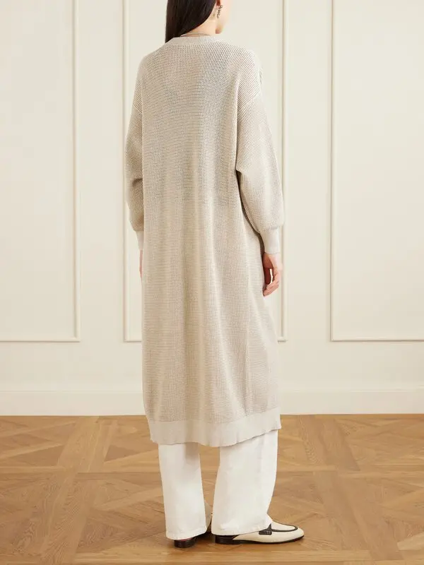 Brunello Cucinelli Metallic Open-knit Cotton-blend Cardigan