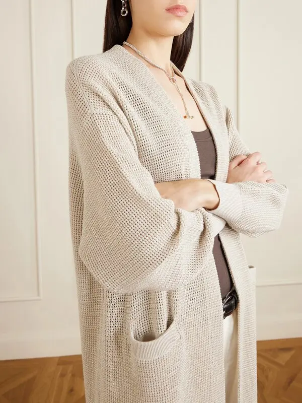 Brunello Cucinelli Metallic Open-knit Cotton-blend Cardigan