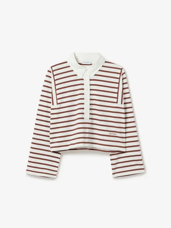HOUSE OF DAGMAR Striped Rugby Top - White Mahogny Red
