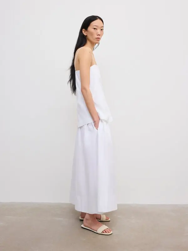 HOUSE OF DAGMAR Organic Cotton Midi Dress With Spaghetti Straps And A-line Silhouette - White
