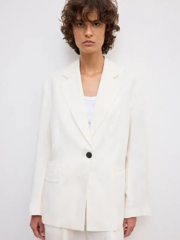 HOUSE OF DAGMAR Linen Blend Single-breasted Blazer - White