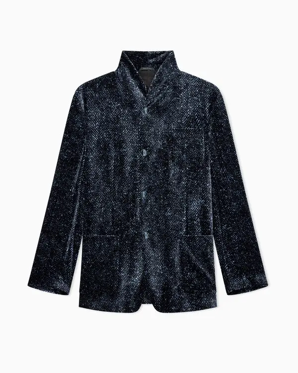 Giorgio Armani Chevron Print Velvet Single-breasted Jacket