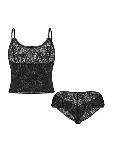 Victoria's Secret Tease Lace Cami & Flutter Short Set - Black