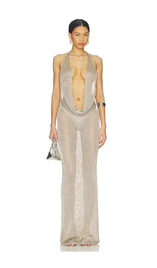 Superdown Kinny Halter Maxi Dress In Metallic - Silver
