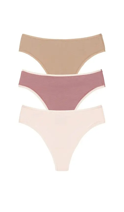 Natori Bliss Bare Cotton Thong 3-pack In Pink - Peach Whip  Nostalgia Rose & Buff