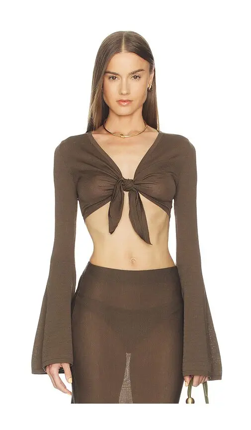 LOVERS AND FRIENDS Paisleigh Knit Tie Top In Brown - Chocolate Brown