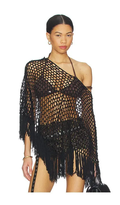 MORE TO COME Loren Knit Poncho - Black