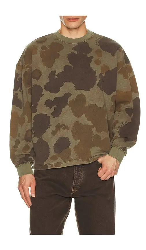Scotch & Soda Printed Overdyed Sweatshirt In Green - Dark Beige