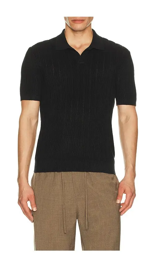 Polo Ralph Lauren Short Sleeve Linen Johnny Collar Sweater In Black - Polo Black