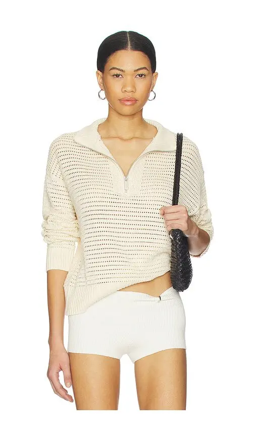 Sanctuary Open Knit 1/2 Zip Sweater In Cream - Collagen